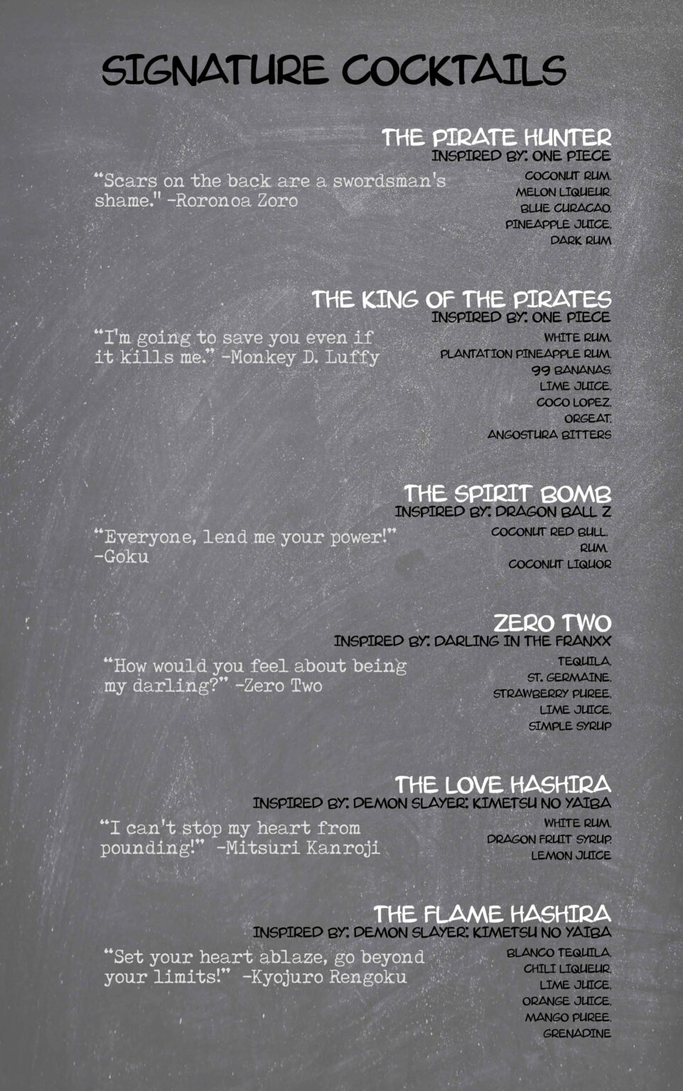 Drink Menu - Anime Bar & Restaurant - Izakaya