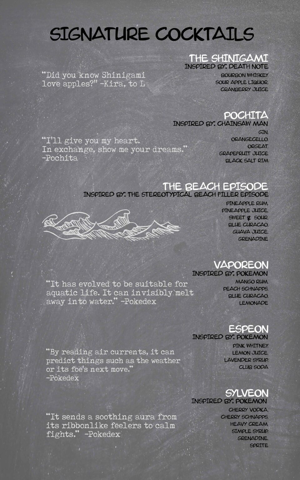 Drink Menu - Anime Bar & Restaurant - Izakaya